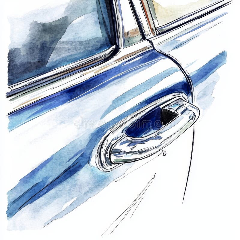 A Thorough Watercolor Rendering of a Car Door Handle, Emphasizing Its ...