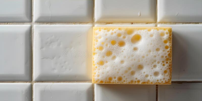 Thoroughly Clean Bathroom Tiles with a Sponge for a Deep Clean. Concept ...