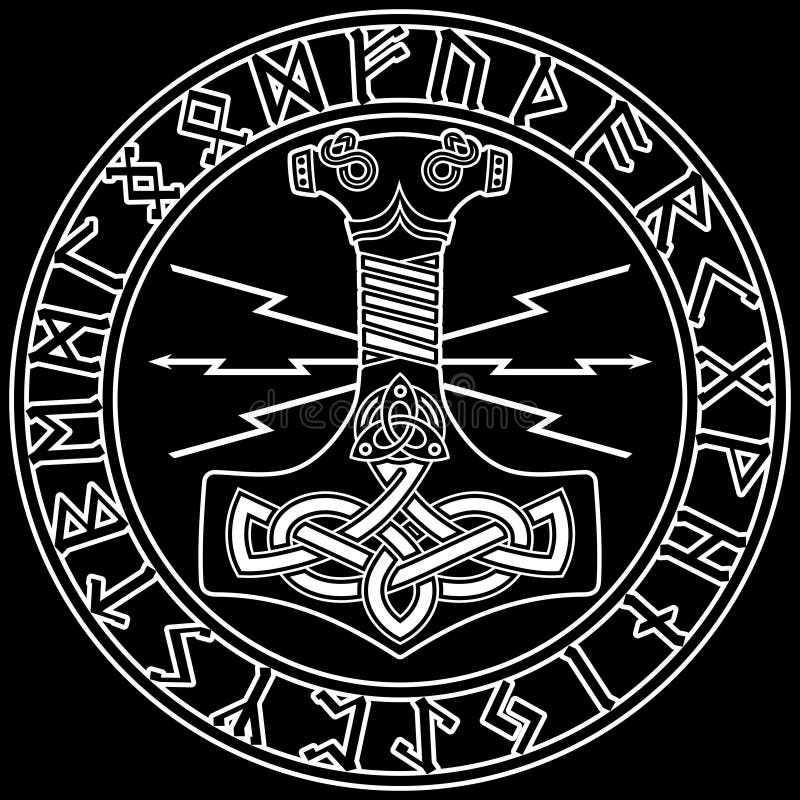 Thors Hammer - Mjolnir and Norse Runes Stock Vector - Illustration of ...