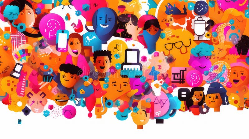 Thought Bubbles with Vibrant Icons Representing Diverse Forms of ...