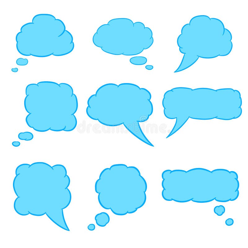 Thought Cloud Set Blue with Trim Vector Illustrations Stock Vector ...