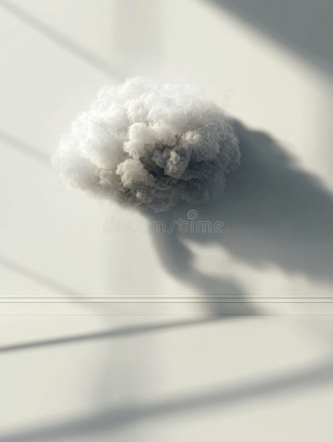 Thought Cloud Shadow Creating an Illusion of a Brain on a Minimal White ...