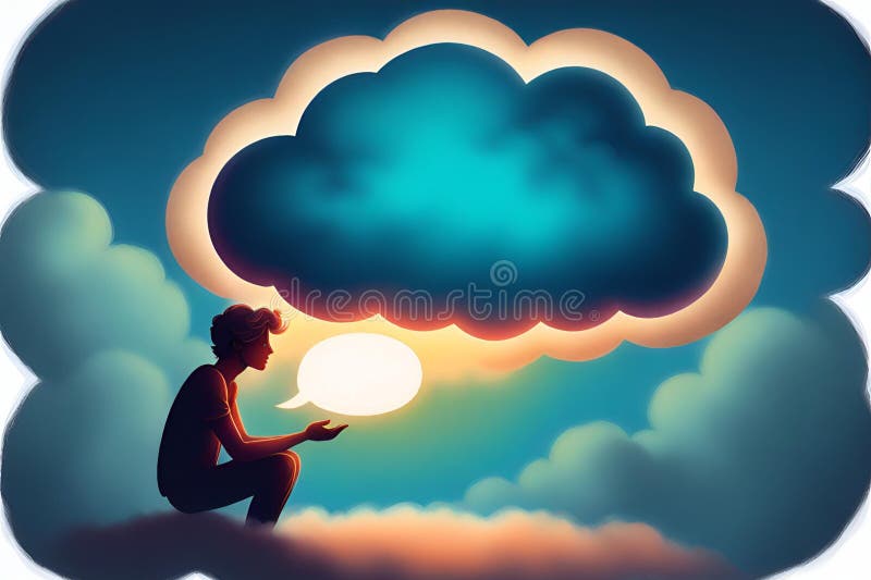 Thought Cloud and Thinking Speech Bubble Balloon Hand Drawn on Paper ...