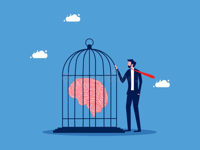 Thought Control in the Brain and Lack of Business Freedom. Businessman ...