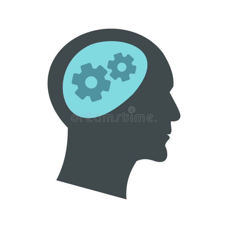 Thought Process in Head Icon, Flat Style Stock Illustration ...