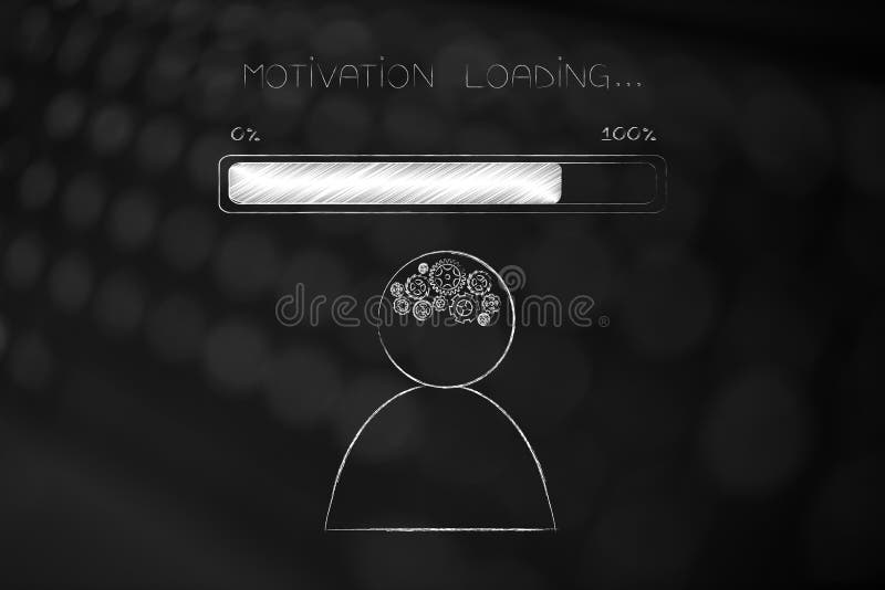 Person with Gearwheel Mind with Progress Bar and Motivation Loading ...
