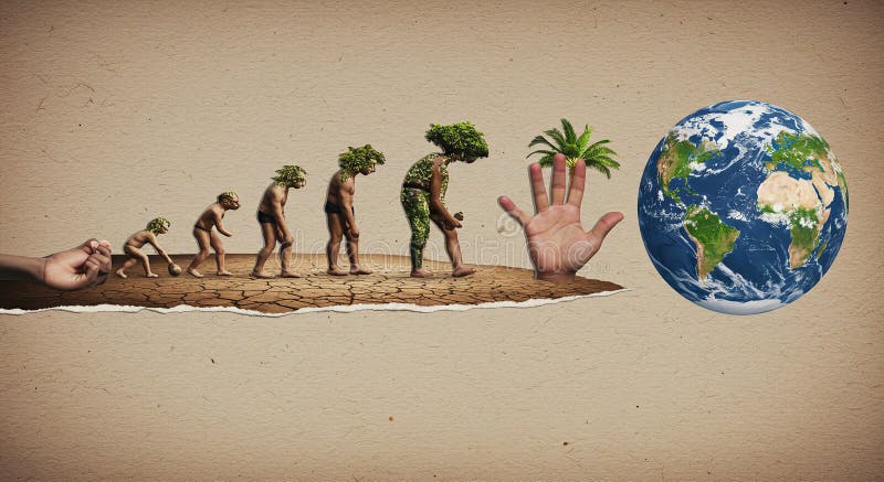 Evolution of Humanity and Environmental Degradation Stock Illustration ...