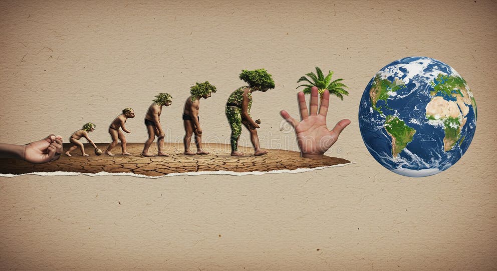 Evolution of Humanity and Environmental Degradation Stock Illustration ...