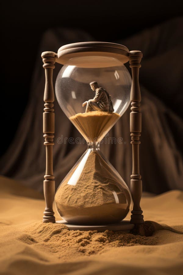 Contemplating Time: Man Seated in the Sands of an Hourglass Stock ...