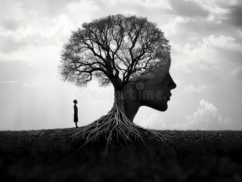 Silhouette of a Woman with a Tree Growing from Her Head, Symbolizing ...