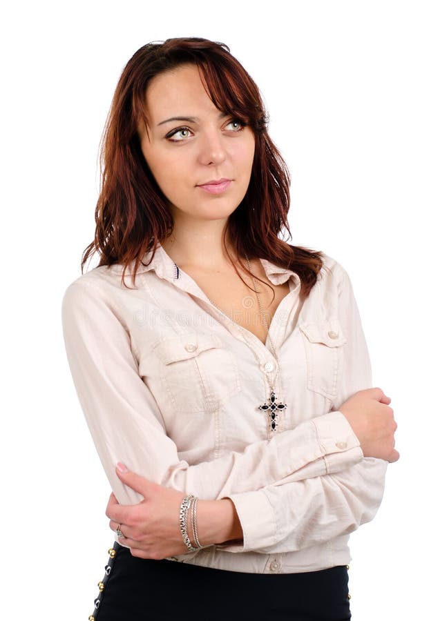 Thoughtful Woman Holding A Blank Stock Image - Image of clipboard ...