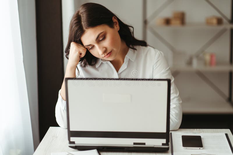 Thoughtful Bored Woman Cannot Concentrate on Work Stock Image - Image ...