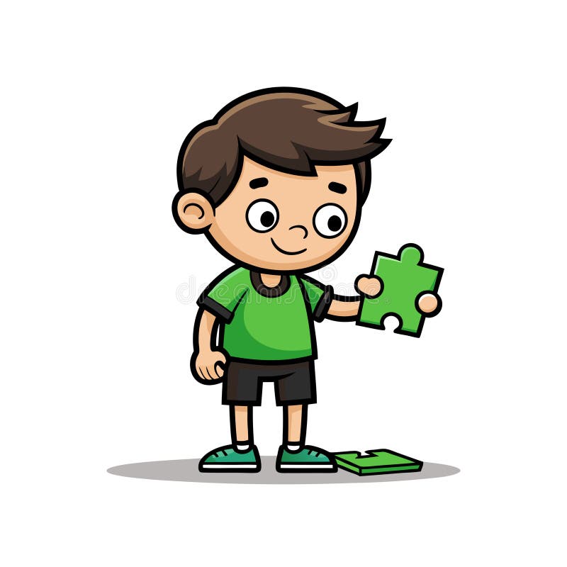 Thoughtful Boy Solving Puzzle Cartoon Stock Vector - Illustration of ...