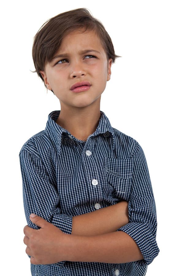 Boy Standing Against White Background Stock Image - Image of hands ...