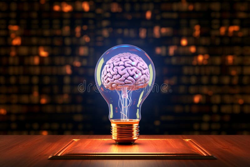 Thoughtful Brilliance, 3D Rendering Showcases the Brain and Light Bulb ...