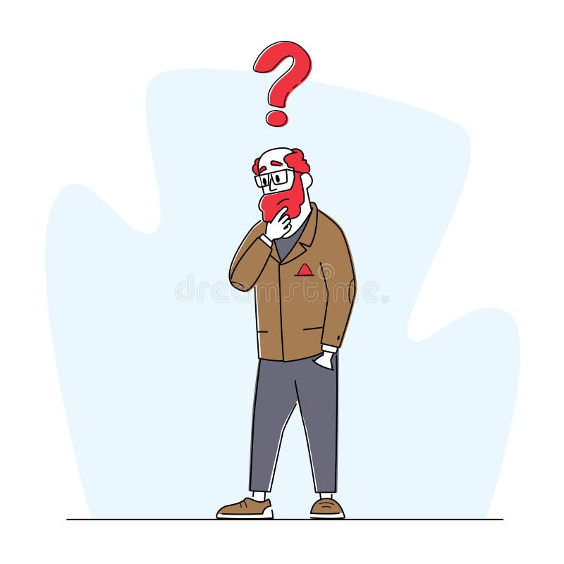 Thoughtful Business Man Stand with Question Mark Above Head. Male ...