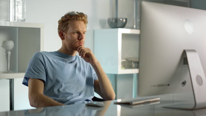 Thoughtful Businessman Check Data at Home Closeup. Man Work on Desktop ...