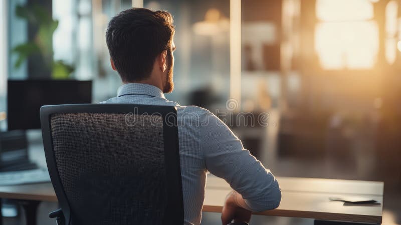 Thoughtful Businessman Contemplating in Modern Office at Sunset Stock ...