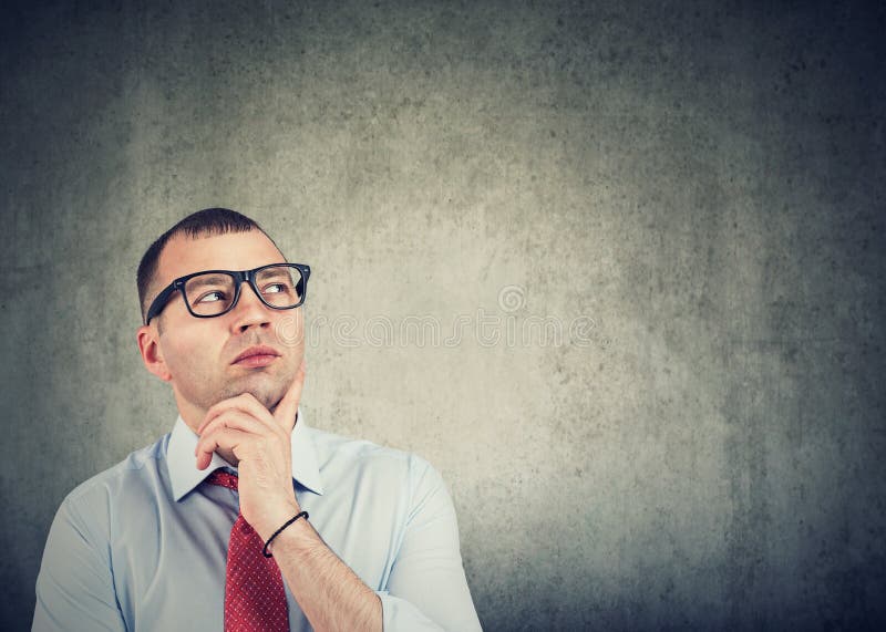 Thoughtful Businessman Contemplating on Problem Solution Stock Photo ...