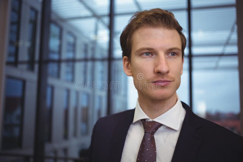 Thoughtful Businessman Standing in Corridor Stock Photo - Image of ...