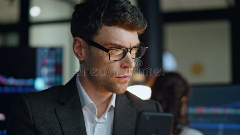Thoughtful Businessman Working Late Closeup. Successful Stock Trader ...