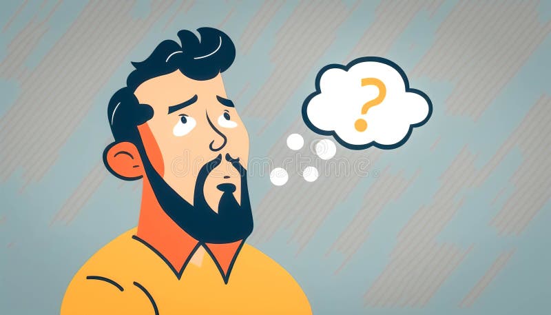 Thoughtful Cartoon Man, Flat Lay, Generative AI. Stock Illustration ...