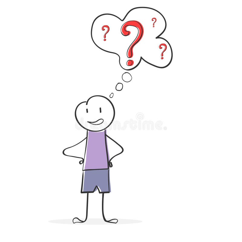 Thoughtful Cartoon Man with Thoughts of Solving the Problem Stock ...