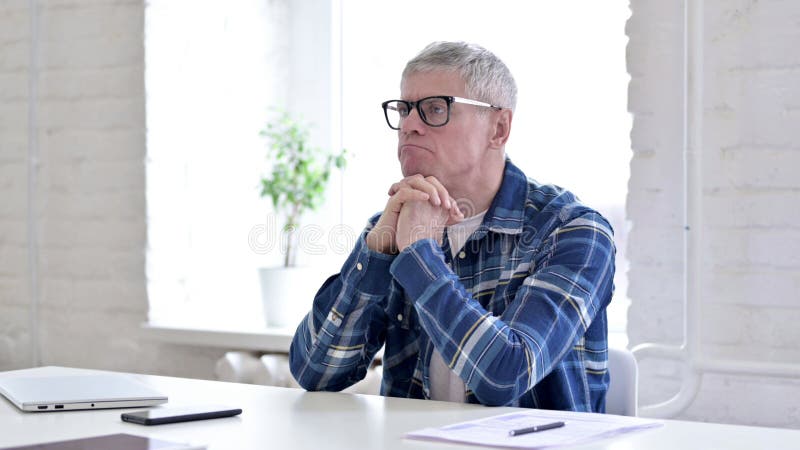 Thinking Middle Aged Man, Brainstorming Stock Image - Image of indoor ...