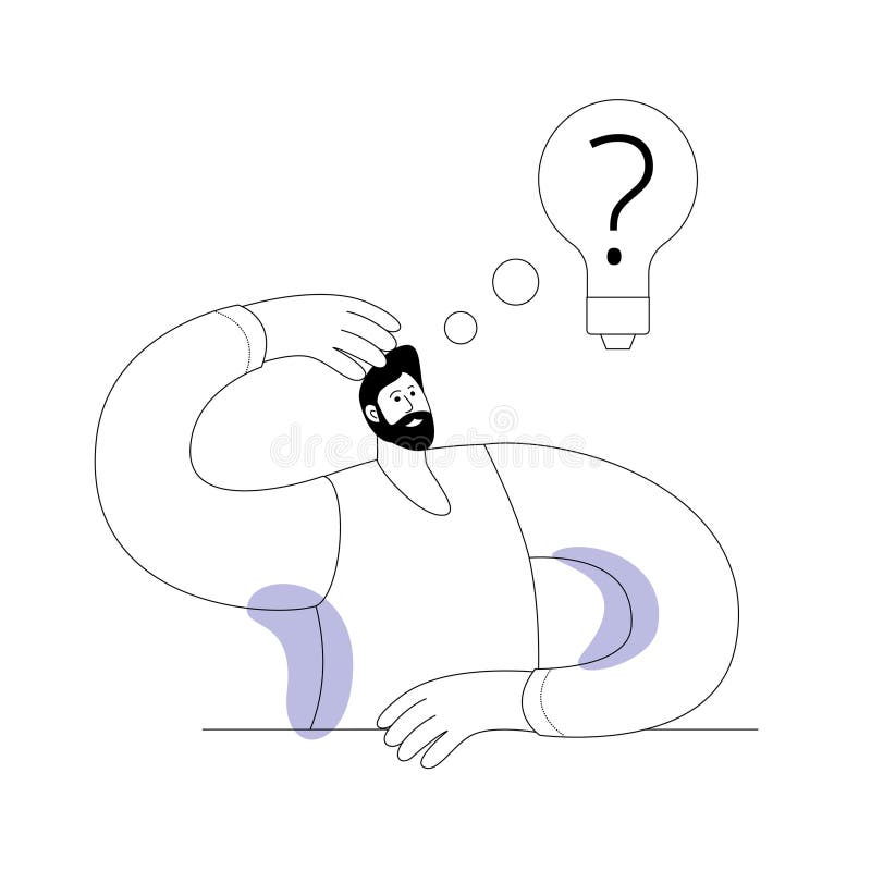 Thoughtful Character Looking at Question Mark in Empty Light Bulb ...