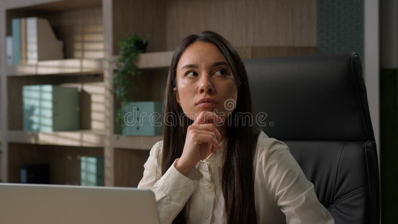 Thoughtful Concerned Caucasian Business Woman Working on Laptop ...