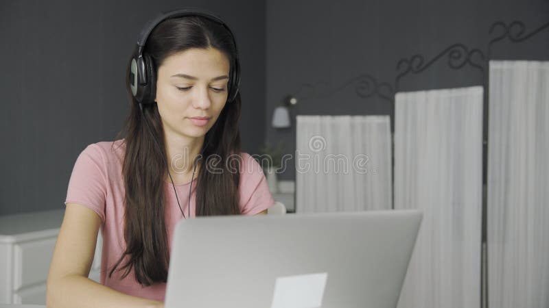 Thoughtful Concerned Woman Working on Laptop Computer at Home Stock ...