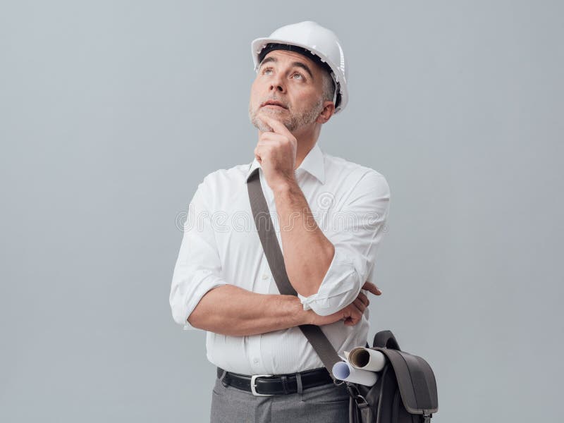Thoughtful Construction Engineer Stock Image - Image of professional ...