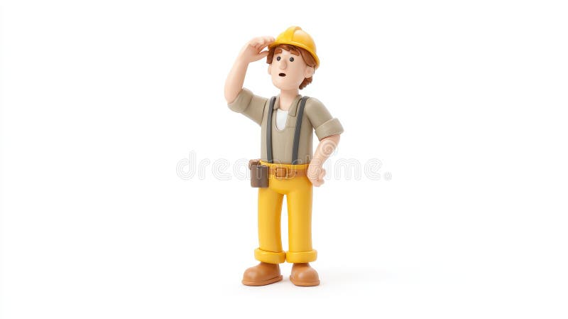 Thoughtful Construction Worker 3D Model in Yellow, Thinking about ...