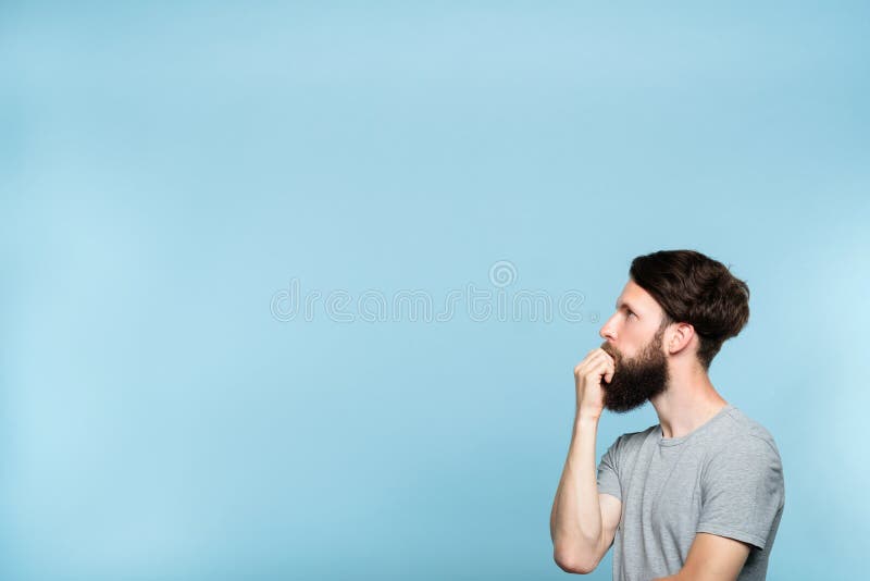 Thoughtful Contemplative Man Look Sideway Thinking Stock Image - Image ...