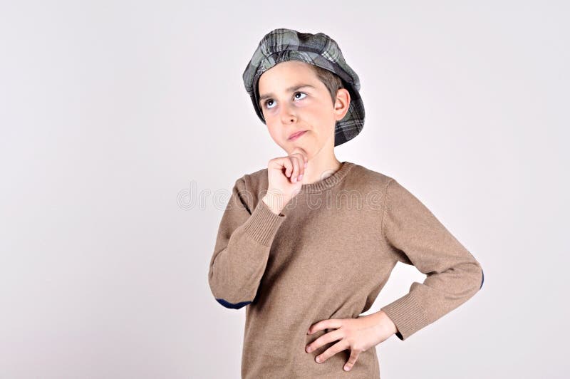 Thoughtful Cute Young Boy Looking Up Stock Image - Image of expression ...