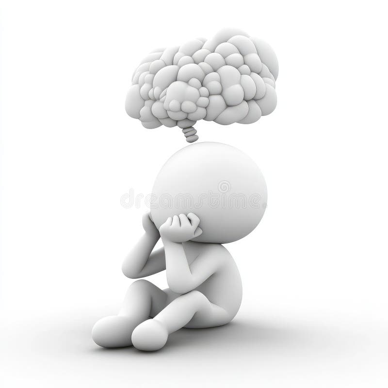 Thoughtful 3D Character Contemplating, Sitting in Quiet Reflection ...