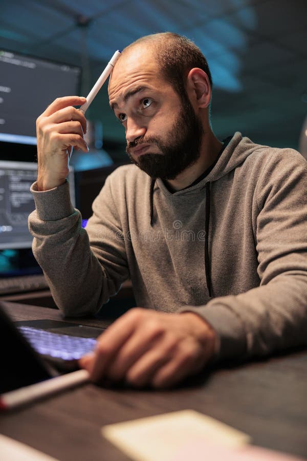 Thoughtful Developer Brainstorming Ideas To Find Source Code Stock Image Image Of Data Ideas