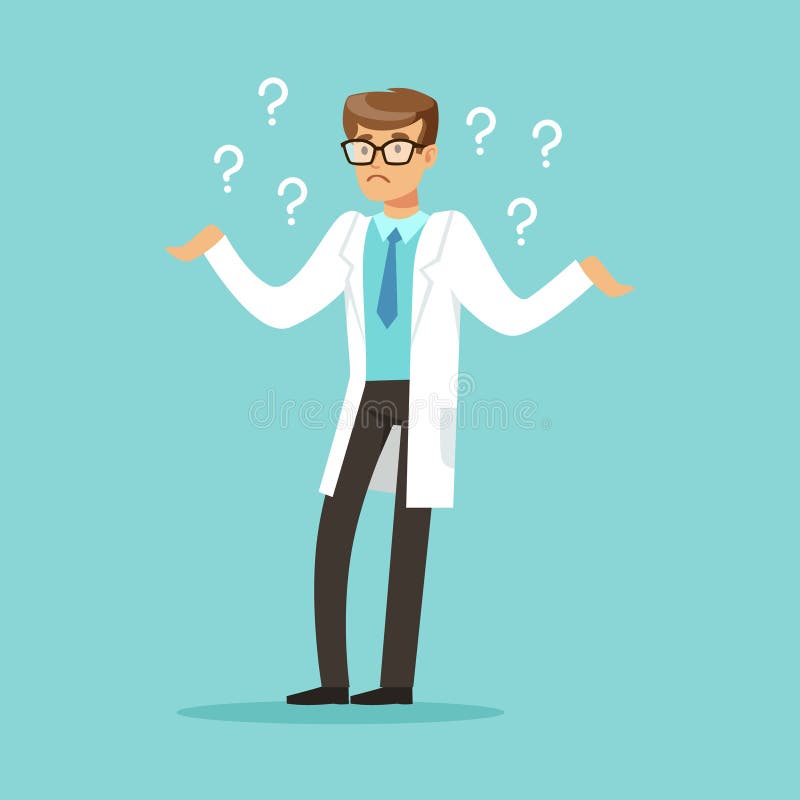 Thoughtful Doctor Character Having Many Questions Vector Illustration ...