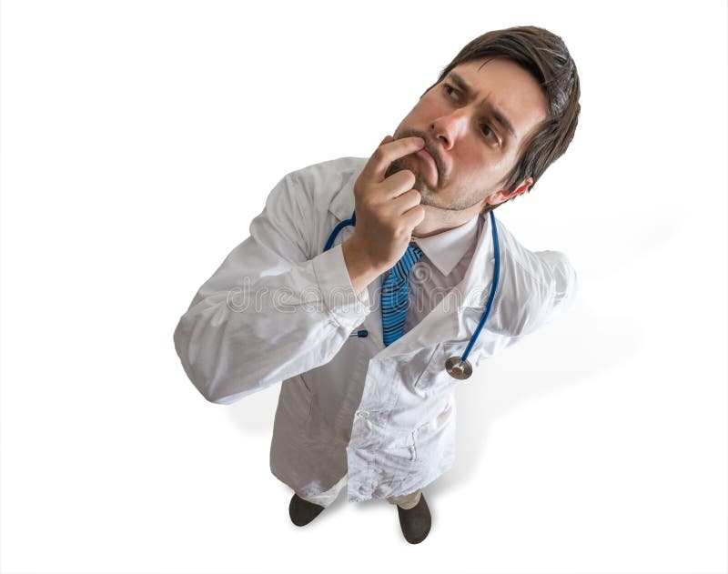 Thoughtful Doctor is Thinking and Solving a Problem. Isolated on White ...