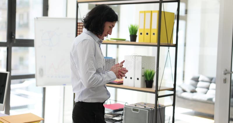 Thoughtful Doubtful Businessman in Tense Thinking Walks Around Office ...