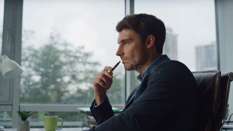 Thoughtful Entrepreneur Ponder Problems in Office Closeup. Focused ...