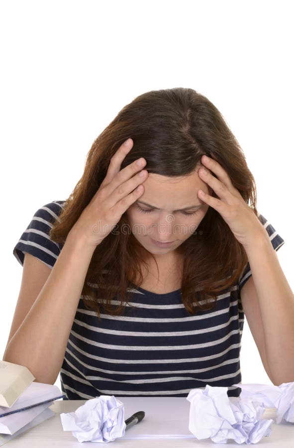 Thoughtful Female Student on Desk Stock Image - Image of studying ...
