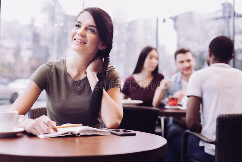 Thoughtful Female Student Dreaming during Study Stock Photo - Image of ...