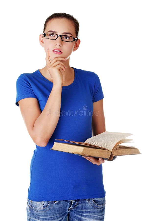 Thoughtful Female Student Looking Up Stock Image - Image of attractive ...
