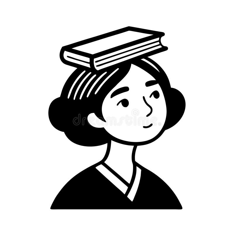 Thoughtful Girl with Book on Head for Learning and Educational Themes ...