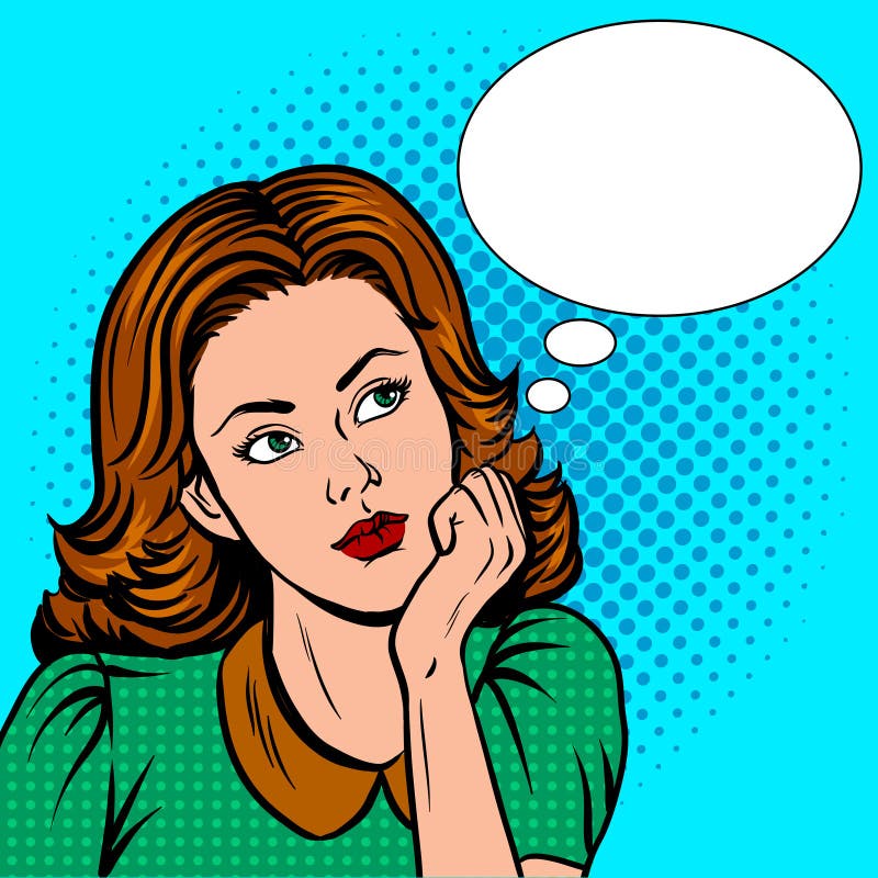 Thoughtful Girl Pop Art Style Vector Illustration Stock Vector ...