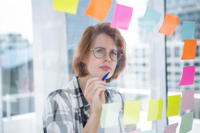 Thoughtful Hipster Woman Brainstorming Over Notes Stock Photo - Image ...