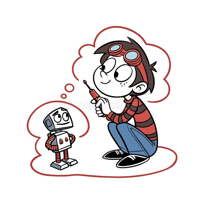 Thoughtful Inventor Boy Character Stock Illustration - Illustration of ...