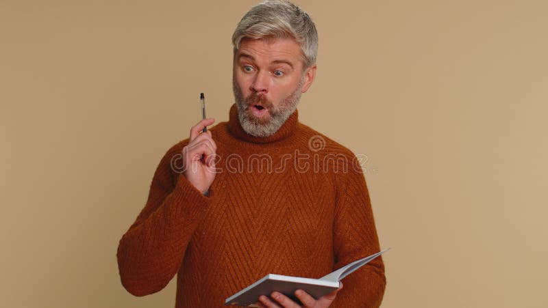 Thoughtful Journalist Man Making Notes, Writing Down Thoughts with Pen ...