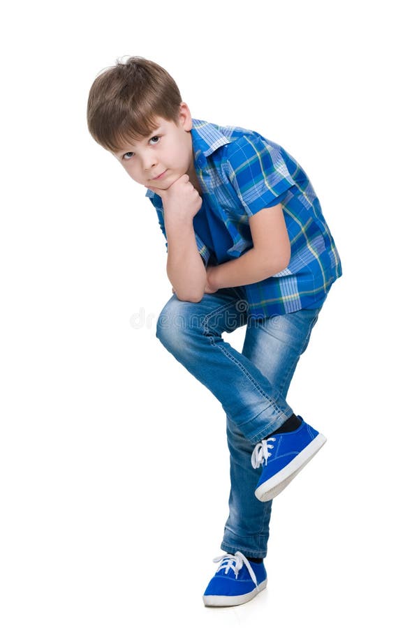 Pensive Little Boy on the White Background Stock Photo - Image of ...